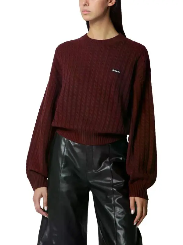ROTATE BY BIRGER CHRISTENSEN Cable Crewneck Sweater Bordeaux - Red