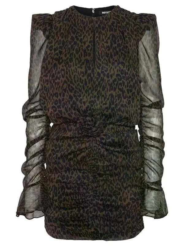 ROTATE BY BIRGER CHRISTENSEN Ruched Mini Dress Leopard Dark - Brown