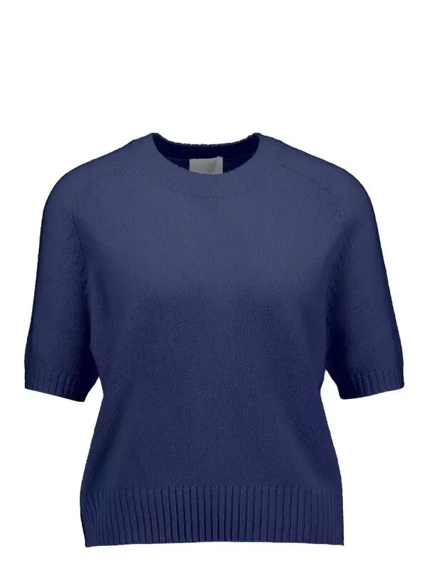 ALLUDE Short-sleeve Crew-neck Sweater - Blue