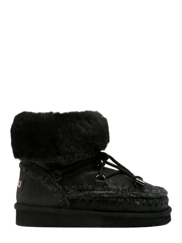 Mou Lace-up Crochet-trim Ankle Boots - Black