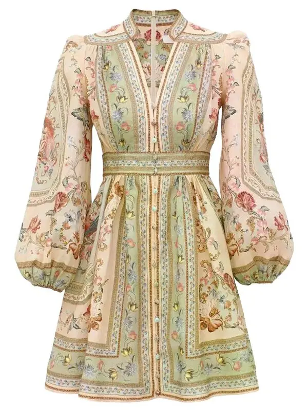 Zimmermann Roselight Floral-print Mini Dress - Neutrals