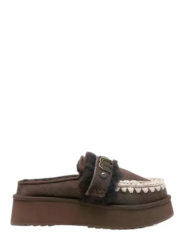 Mou Logo-plaque Crochet-trim Slippers - Brown