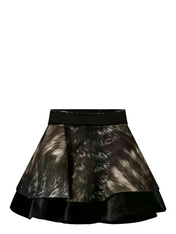 Roberto Cavalli Mini Fur-print Tiered Skirt - Black