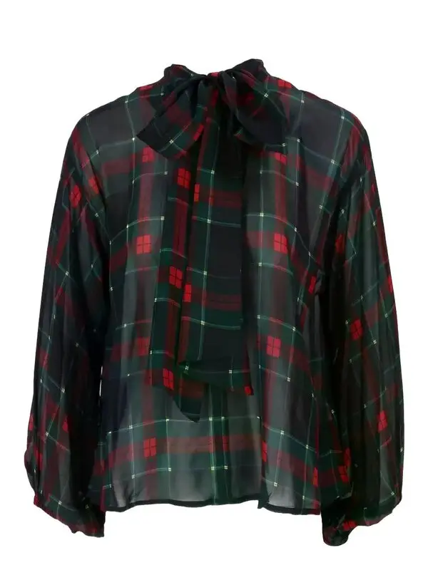 SHIRTAPORTER Tartan-print Pussy-bow Blouse - Blue