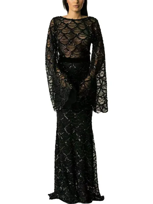 MIAU BY CLARA ROTESCU Afraf Sequin-embellished Maxi Dress - Black