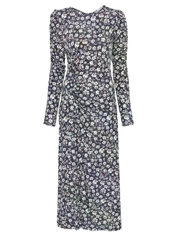 MAR DE MARGARITAS Floral-print Ruched Midi Dress - Blue