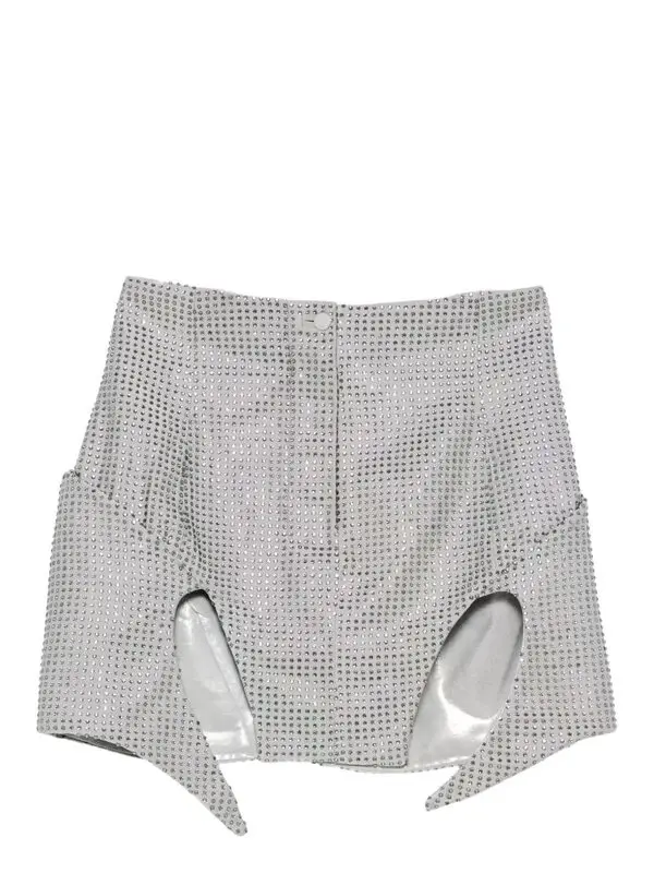 MITILIANE COUTURE Rhinestone-embellished Cut-out Mini Skirt - Silver
