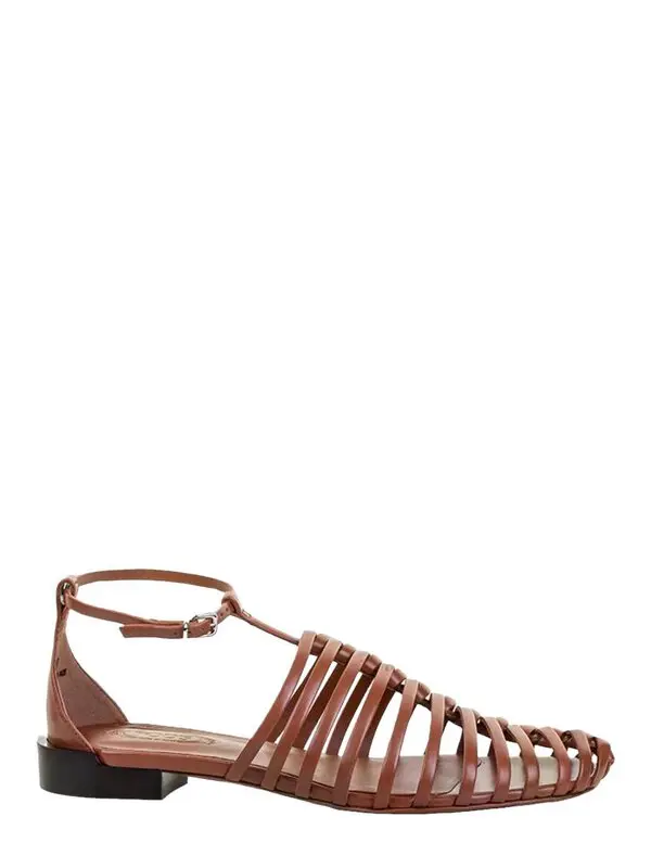 TOD'S Strappy Leather Flat Sandals - Brown