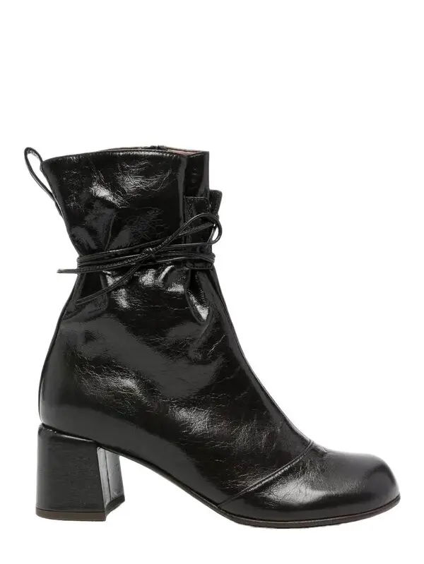 LORENA PAGGI Lace-up Crinkled-finish Ankle Boots - Brown