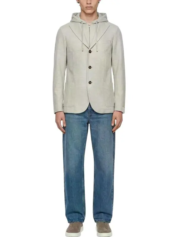 Eleventy Layered-effect Hooded Blazer - Grey