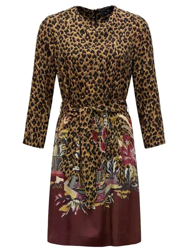 Etro Leopard-print Belted Mini Dress - Brown