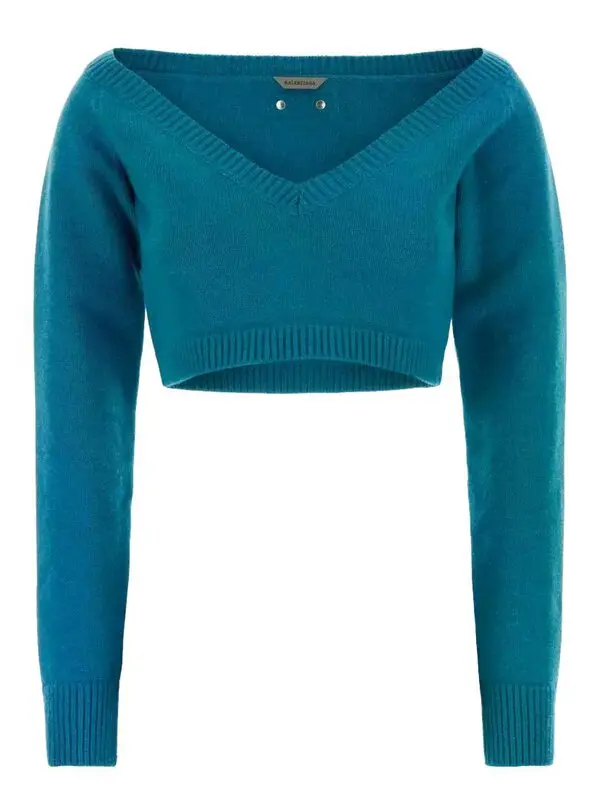 Balenciaga Cropped V-neck Sweater - Blue