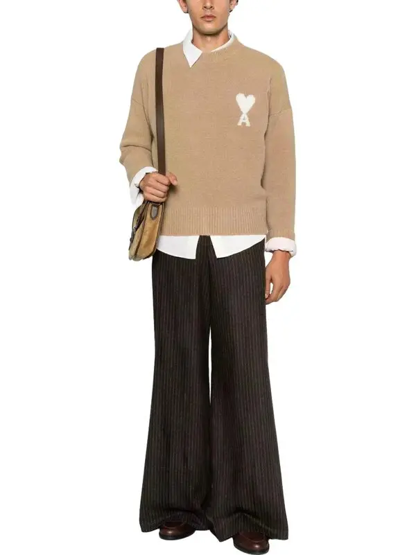 AMI Paris De Coeur Intarsia-knit Sweater - Neutrals