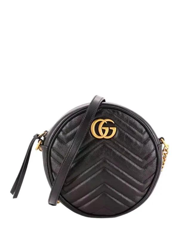 Gucci Gg Marmont Round Shoulder Bag Matelasse Leather Mini Crossbody Bag - Black