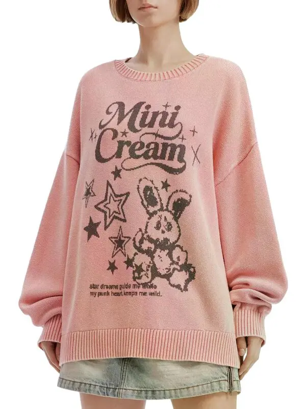 MINI CREAM Graphic-print Intarsia-knit Sweater - Pink