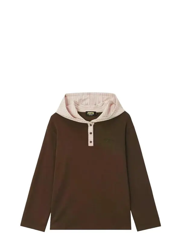 MINI CREAM Striped-hood Logo-embroidered Hoodie - Brown