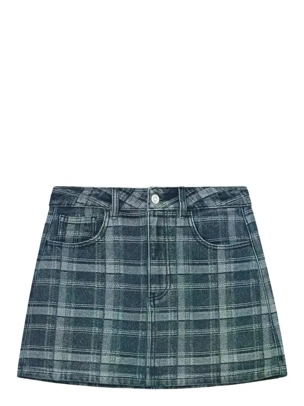 B+AB Check-pattern Denim Mini Skirt - Blue