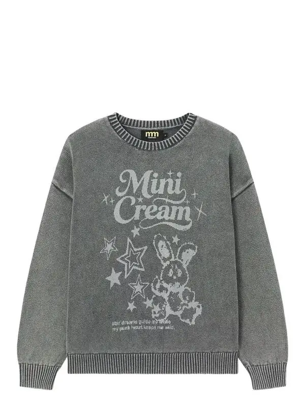 MINI CREAM Graphic-print Intarsia-knit Sweater - Grey