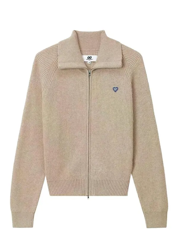 CHOCOOLATE Ribbed-knit Heart-patch Zip-up Cardigan - Neutrals