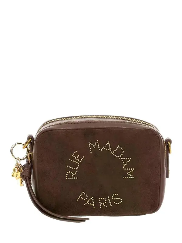 RUE MADAM PARIS The Camera Studded Suede Shoulder Bag - Brown