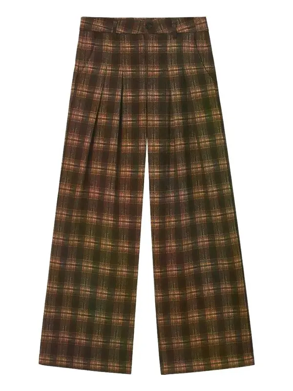 B+AB Plaid-check Pleated Trousers - Brown