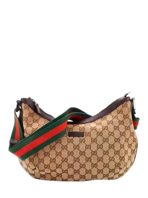 Gucci Saddle Zip Messenger Bag Gg Canvas With Leather Medium Crossbody Bag - Brown