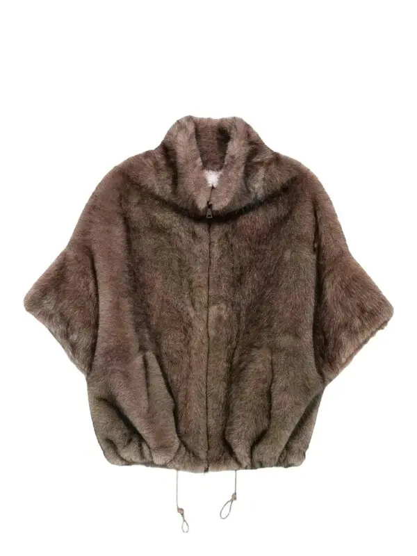 VALENTINI 1972 Faux-fur Short-sleeve Coat - Brown