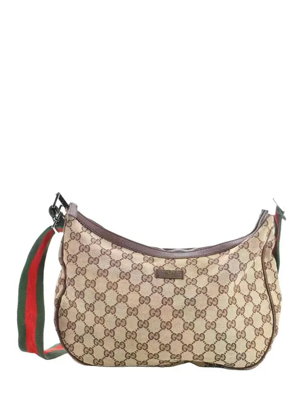 Gucci Saddle Zip Messenger Bag Gg Canvas With Leather Medium Crossbody Bag - Brown