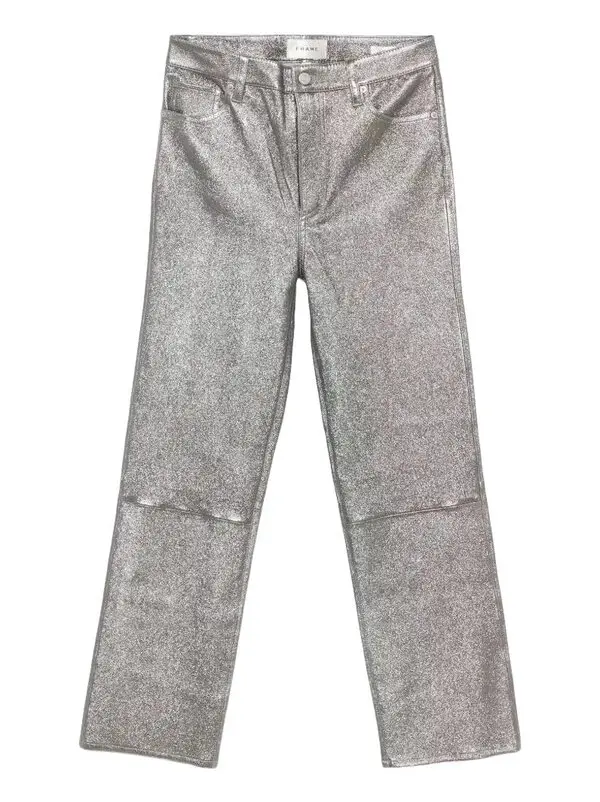 FRAME Le Sleek Metallic Leather Trousers - Silver