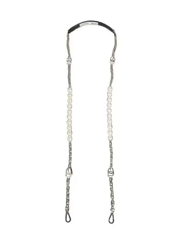 Dolce & Gabbana Dg-logo Pearl-embellished Shoulder Strap - Silver