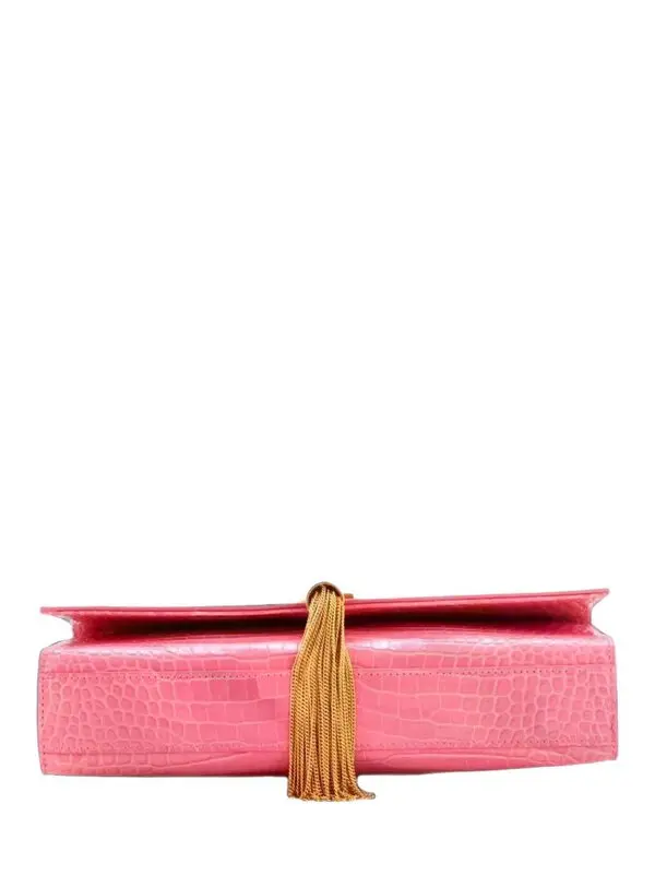 Saint Laurent Classic Monogram Tassel Crocodile Embossed Leather Medium Crossbody Bag - Pink