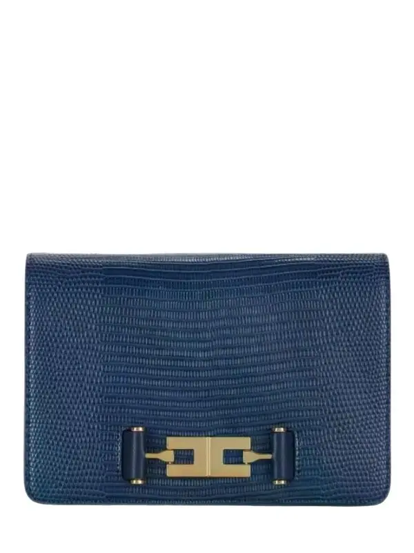 Elisabetta Franchi Lizard-effect Logo-plaque Cross Body Bag - Blue