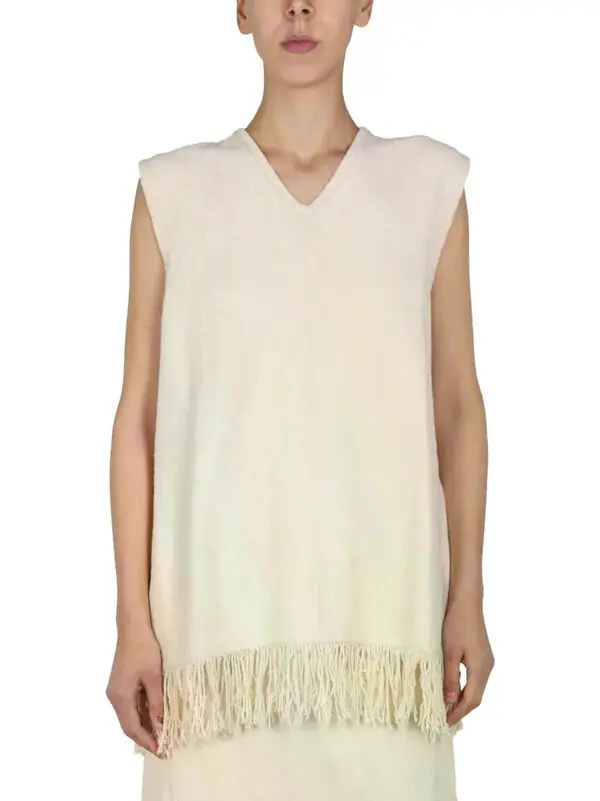 JIL SANDER Fringed-hem V-neck Vest - Neutrals