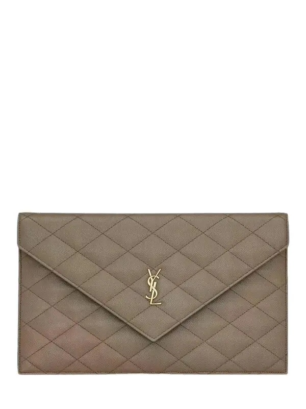 Saint Laurent Cassandre Quilted Leather Clutch Bag - Brown