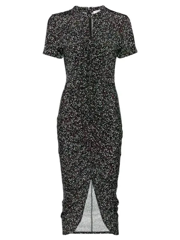 MAR DE MARGARITAS Floral-print Ruched Dress - Black