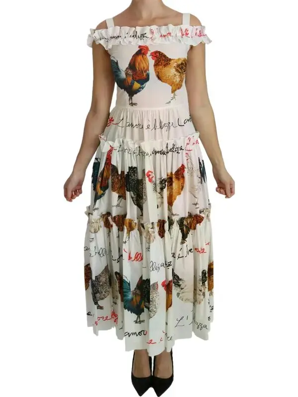 Dolce & Gabbana Rooster-print Tiered Dress - White