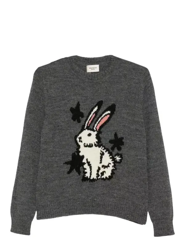 Max Mara Nitra Rabbit-intarsia Knitted Sweater - Grey