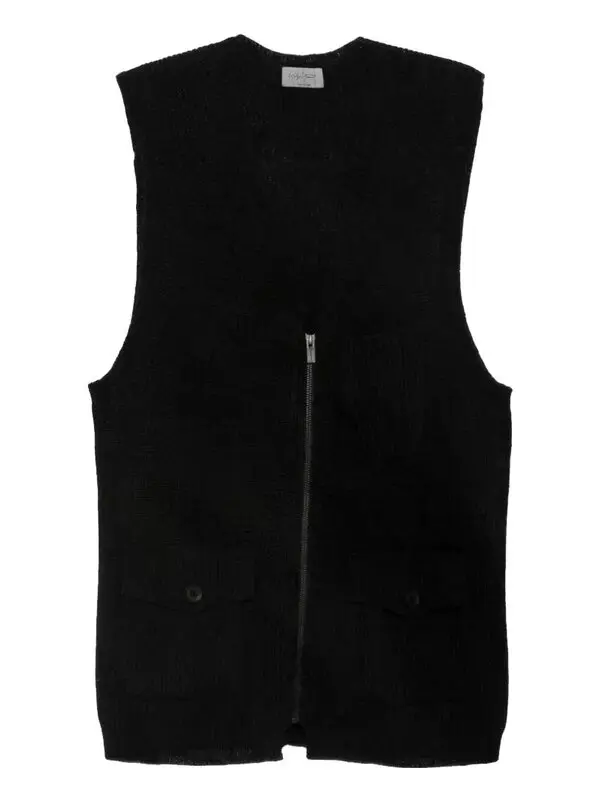 Yohji Yamamoto Ribbed-knit Zip-up Gilet - Black