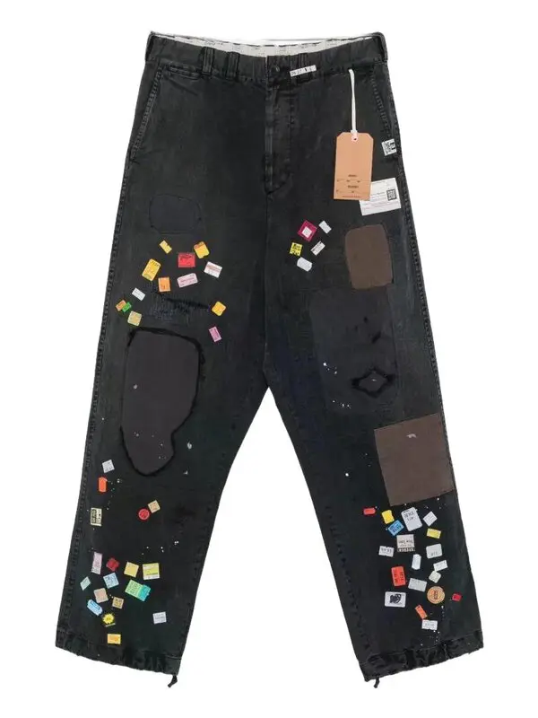 Mihara Yasuhiro Patchwork Ticket-print Jeans - Black
