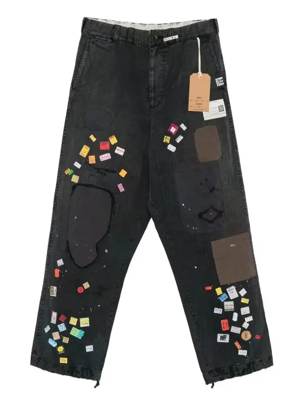 Mihara Yasuhiro Patchwork Ticket-print Jeans - Black