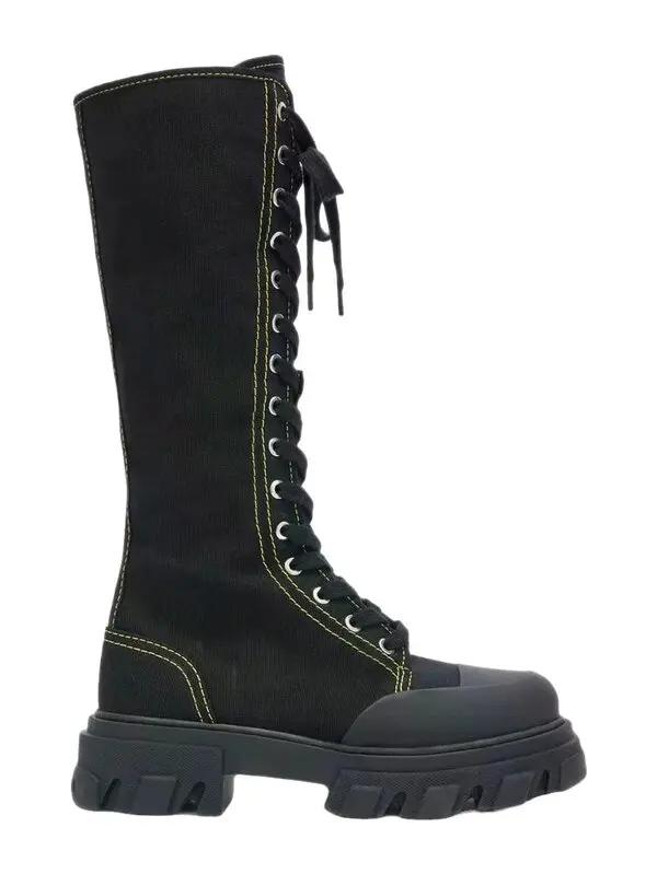 GANNI Trail Boots Tall In Canvas - Black