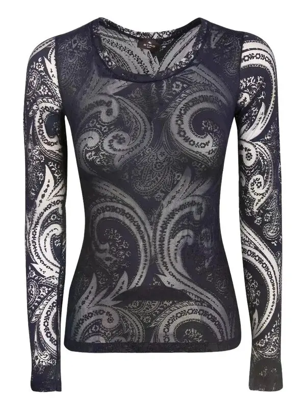 Etro Paisley-print Mesh Long-sleeve T-shirt - Blue
