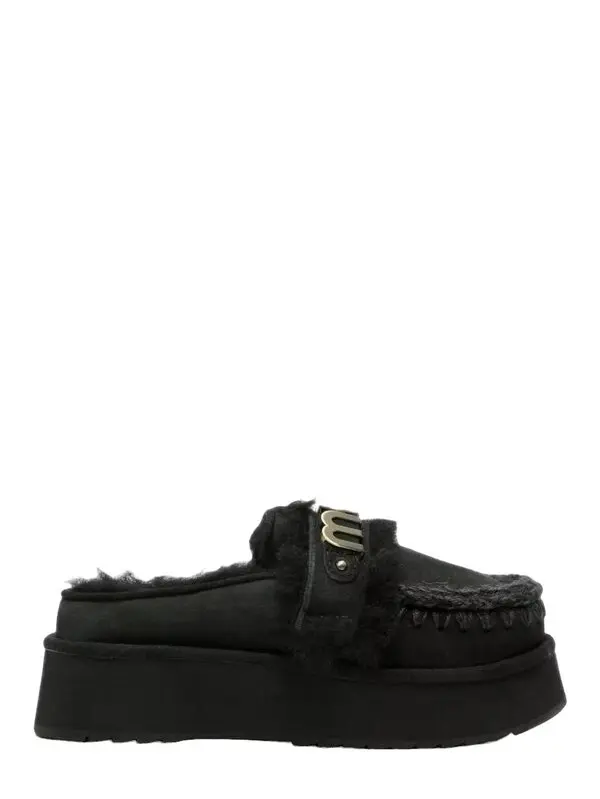 Mou Logo-plaque Crochet-trim Slippers - Black