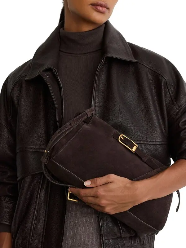 REISS Oriana Suede Belted Shoulder Bag - Chocolate