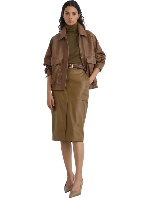 REISS Maeve Leather Twin-pocket Relaxed Jacket - Neutral