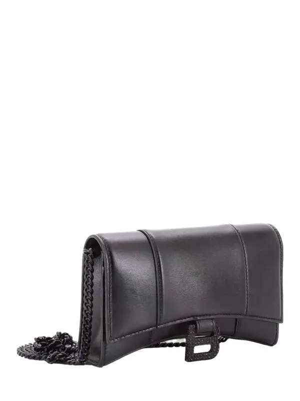 Balenciaga Hourglass Chain Wallet Leather With Crystal Detail Crossbody Bag - Black