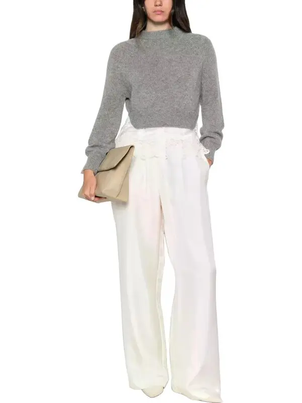 Ermanno Scervino Lace-trimmed Cropped Sweater - Grey