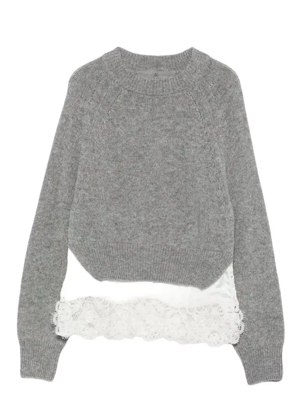 Ermanno Scervino Lace-trimmed Cropped Sweater - Grey