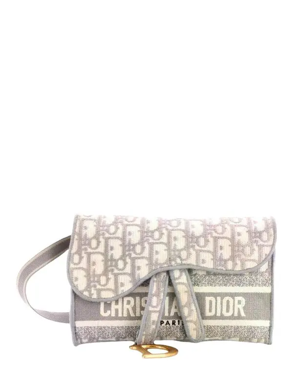 Dior Saddle Slim Pouch Logo Embroidered Oblique Canvas Belt Bag - Grey