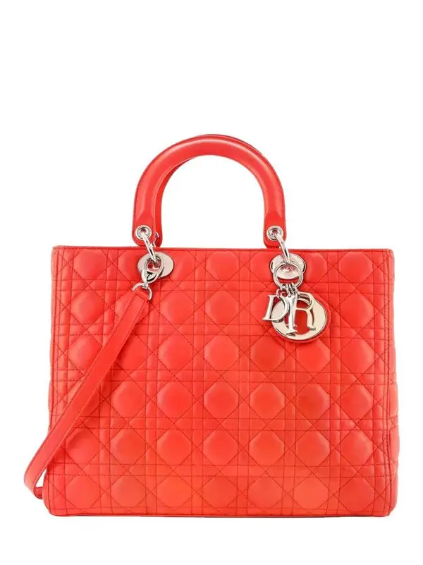 Dior Lady Bag Cannage Quilt Lambskin Large Tote Bag - Orange